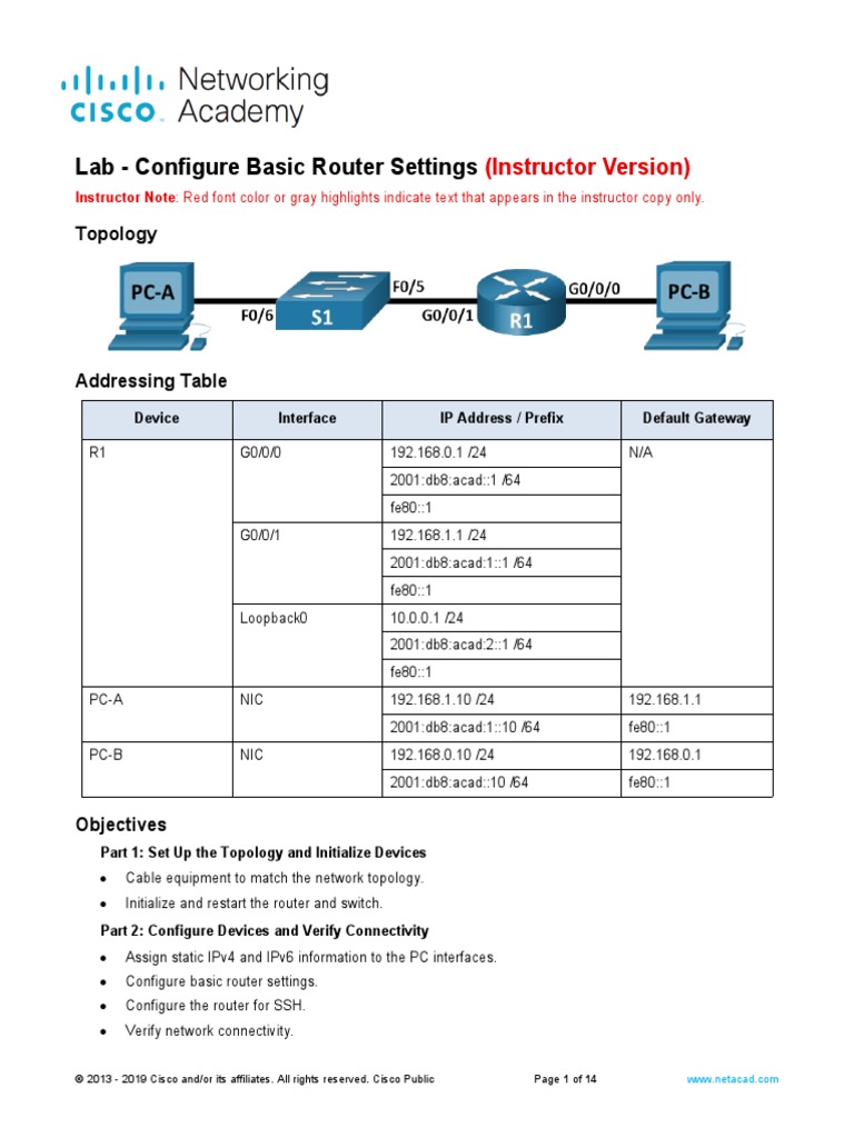 1.6.2 Lab - Configure Basic Router Settings - ILM | PDF | I Pv6 | Ip Address