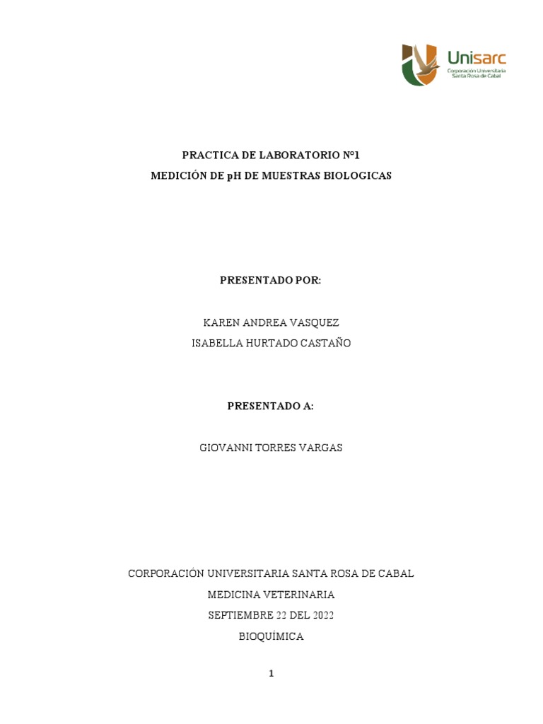 Informe De Laboratorio 1 Bioquimica Bu Pdf Ph Química