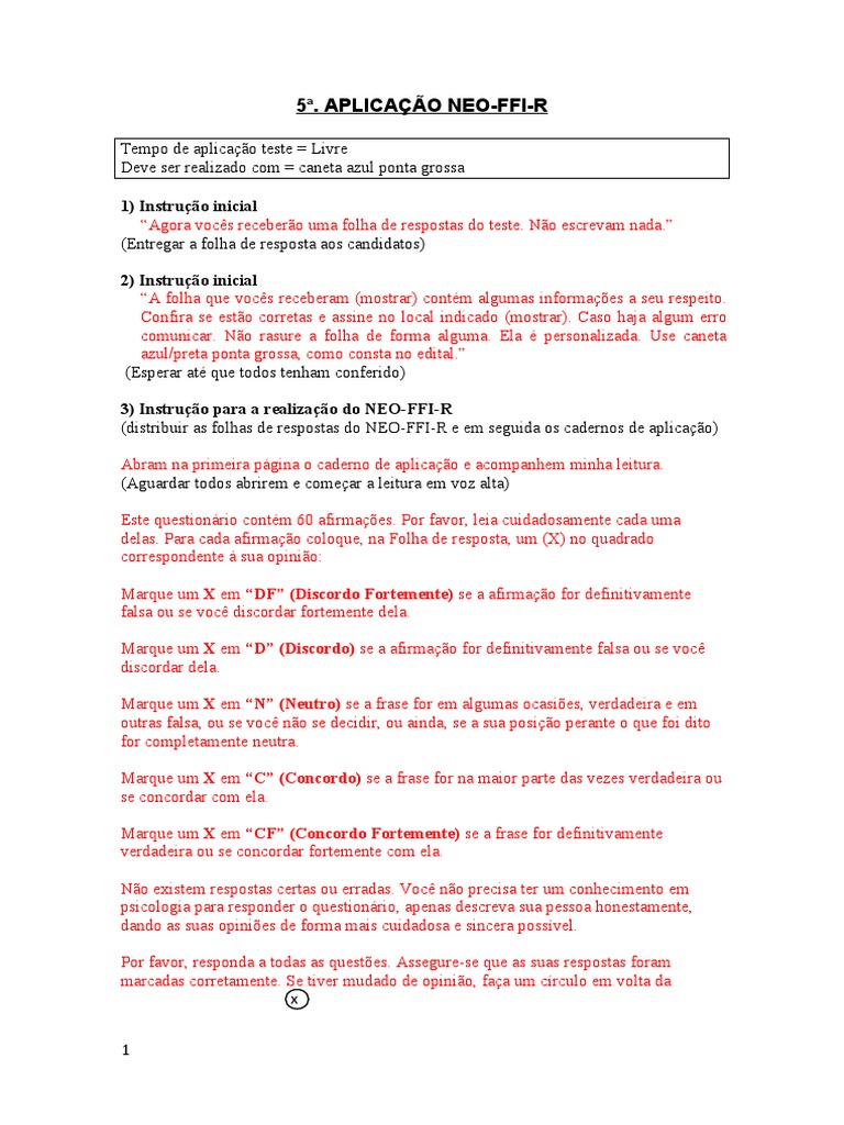 APLICAÇÃO NEO-FFI-R | PDF