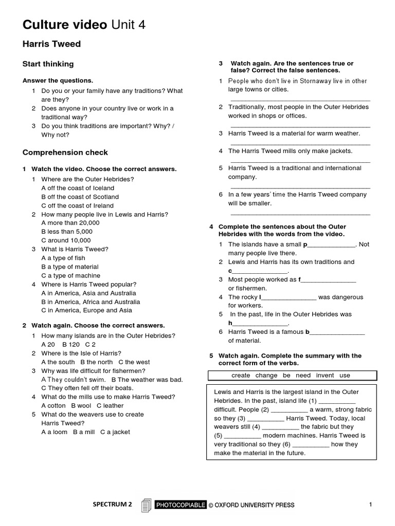 Unit 4 Culture Video Worksheet-1-2 | PDF | Textiles