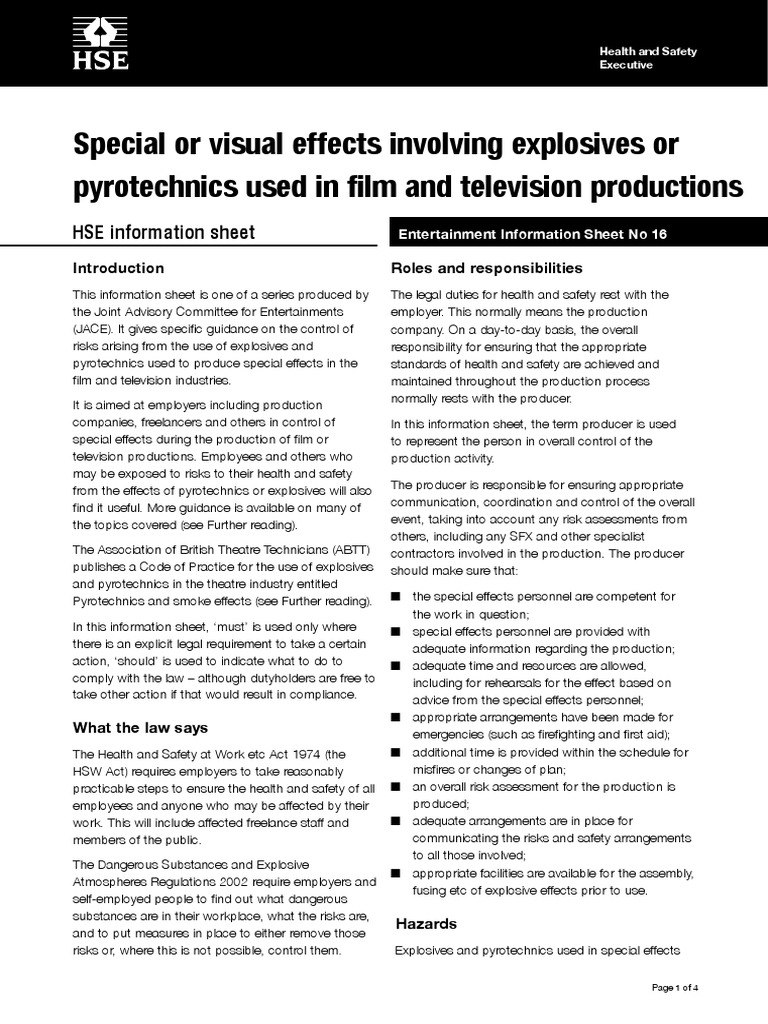 Special or Visual Effects Involving Explosives or | PDF | Occupational ...