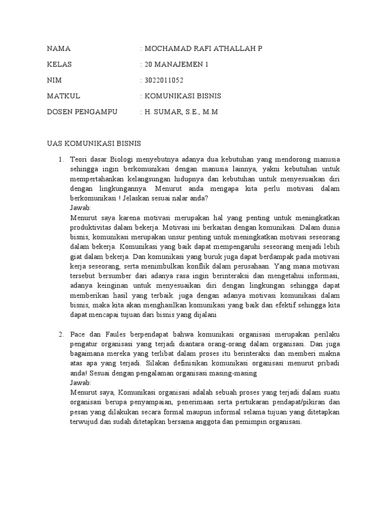 Uas Komunikasi Bisnis | PDF