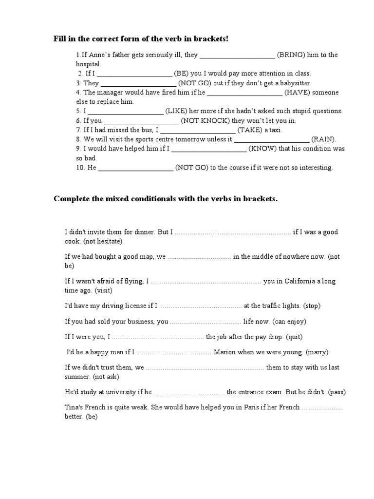 Fill in The Correct Form of The Verb in Brackets | PDF