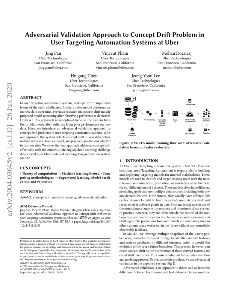 Adversarial Validation Approach To Concept Drift Problem in User ... Adversarial Validation Approach To Concept Drift Problem in User ...