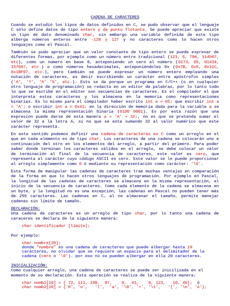 Introducción a C: Cadenas de Caracteres | PDF | Puntero (Programación ...