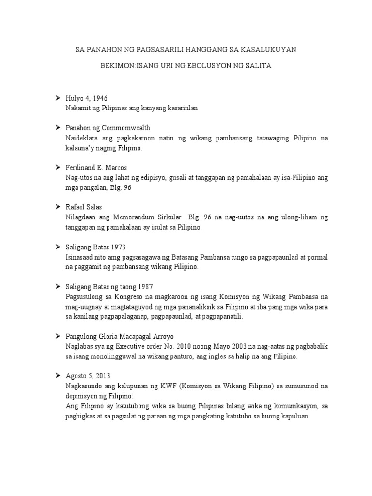 Sa Panahon NG Pagsasarili Hanggang Sa Kasalukuyan | PDF