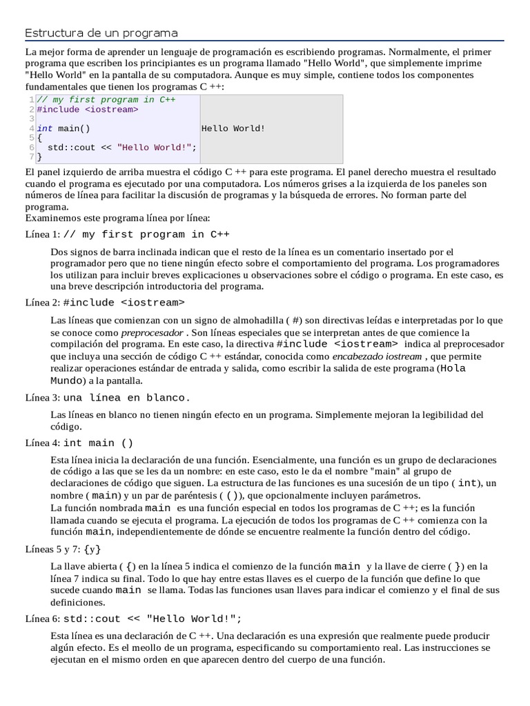 "Hello World!": // My First Program in C++ | PDF | C ++ | Programa de computadora