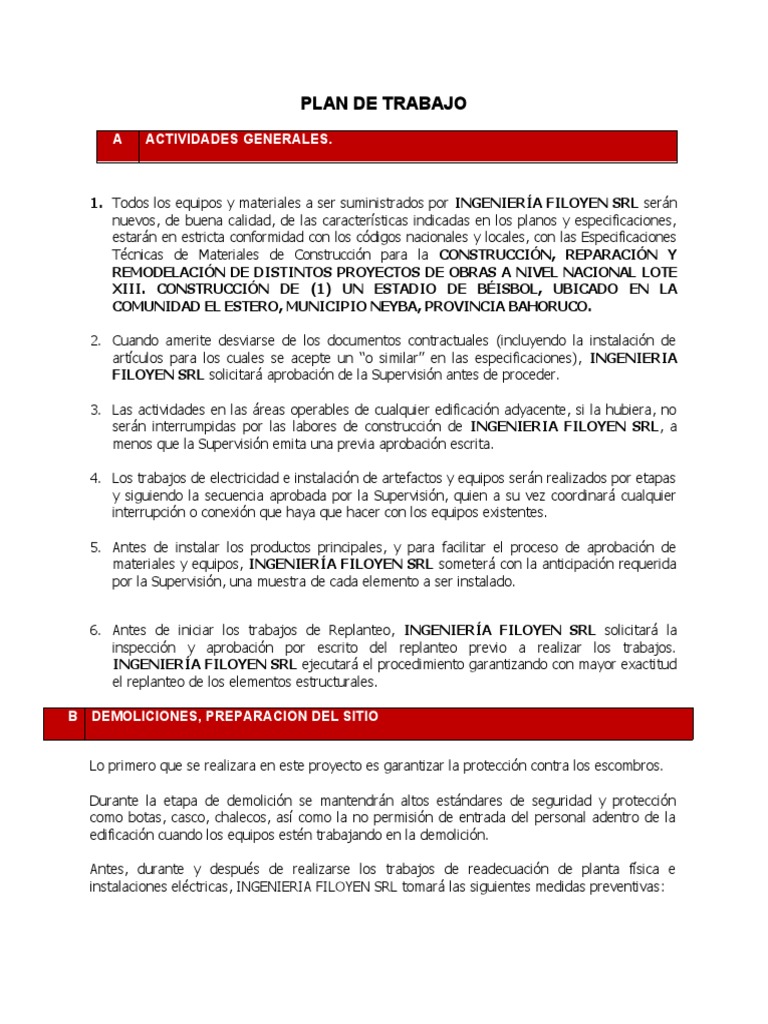 Plan de Trabajo Construccion Edificio | PDF | Hormigón | Acero