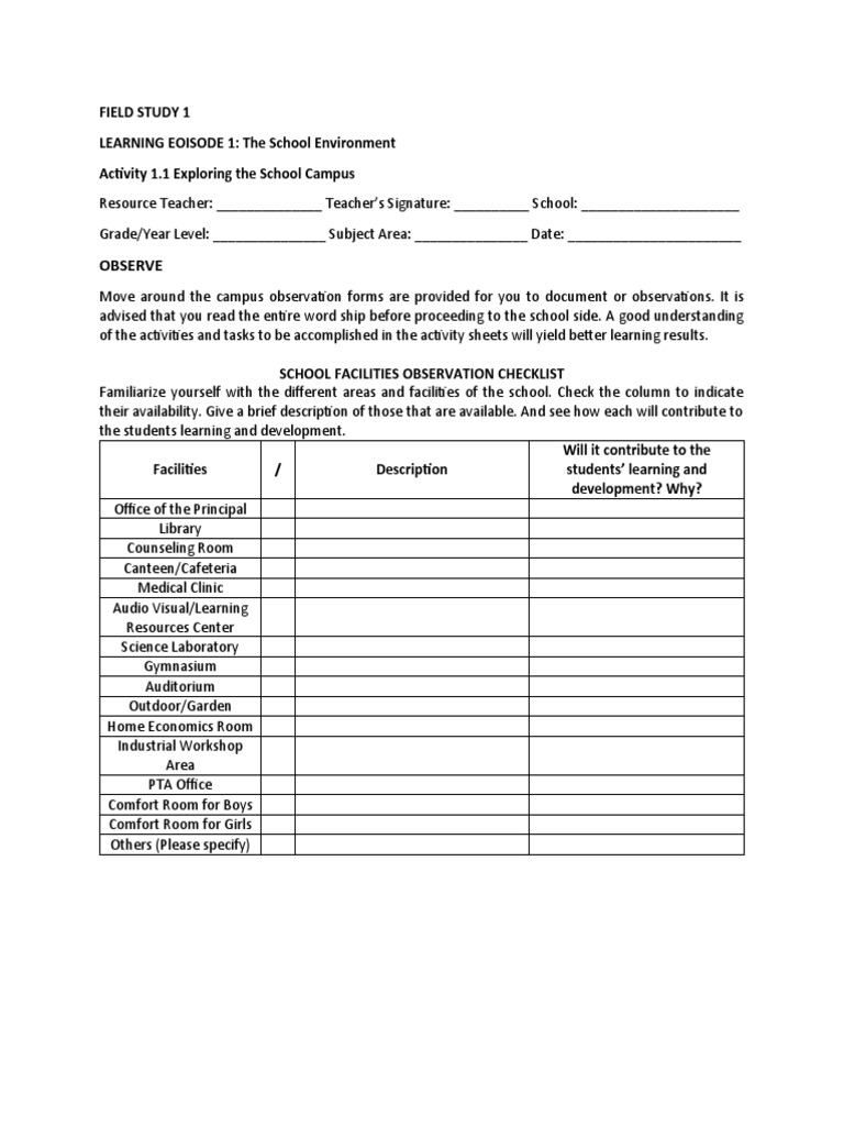 Field Study 1 - Episode 1 | PDF | Classroom | Schools