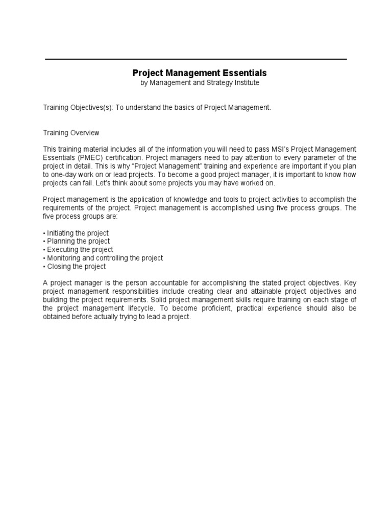 Project Management Essentials | PDF | Business | Self-Improvement