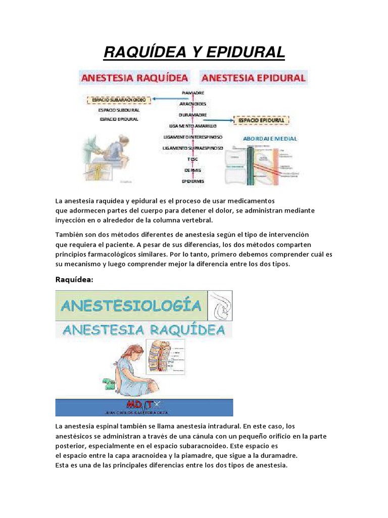 Raquídea y Epidural | PDF | Anestesia | Medicina