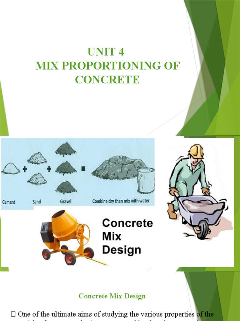 Unit 4 Mix Proportioning | PDF | Concrete | Cement