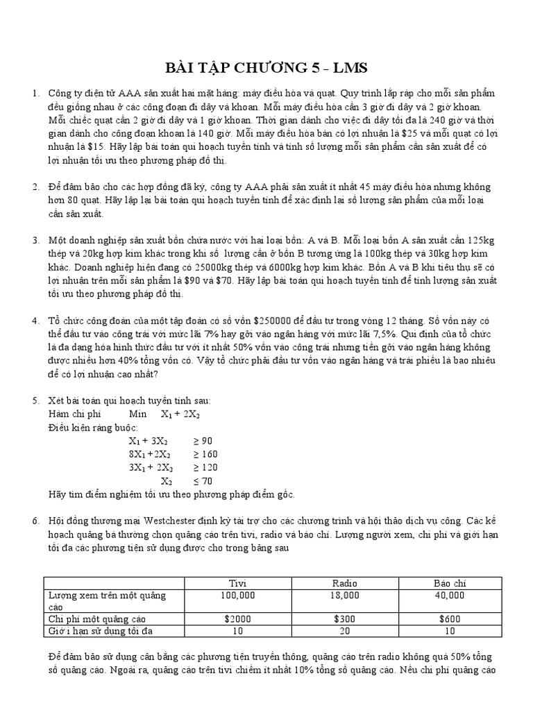 BÀI TẬP CHƯƠNG 5-LMS | PDF