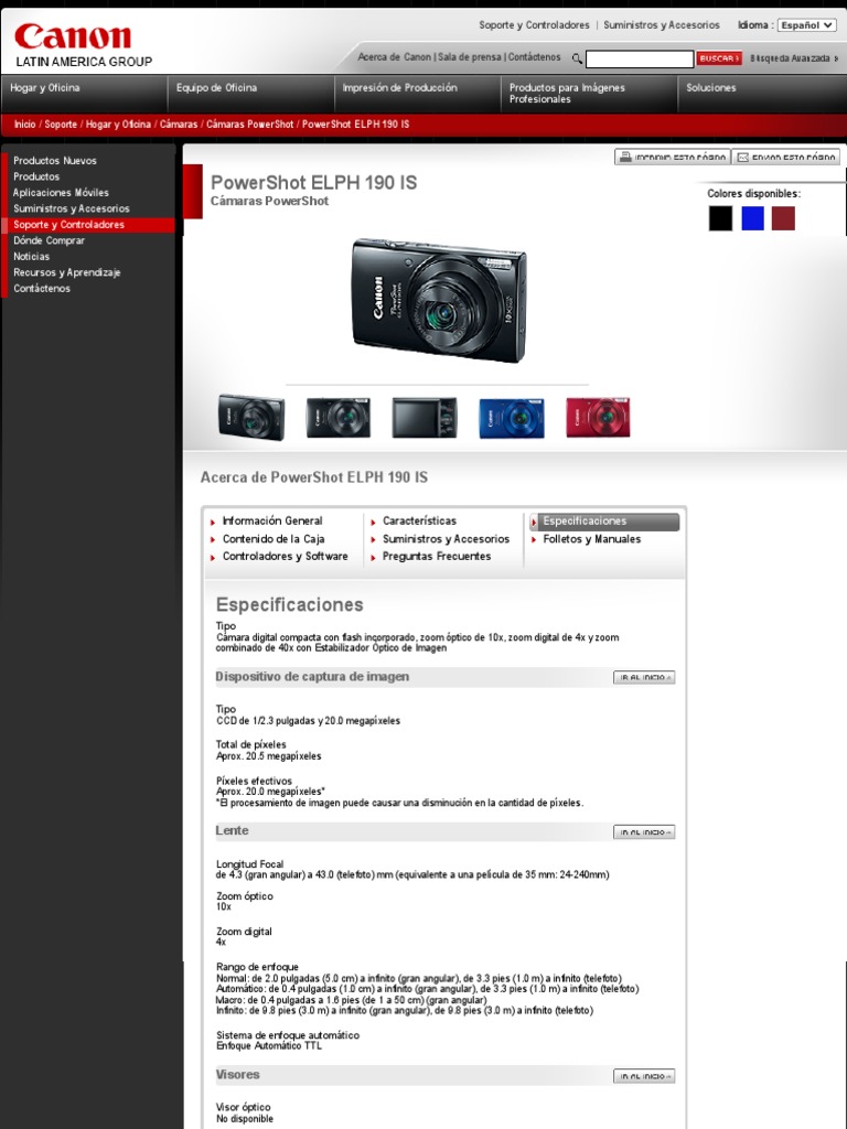 PowerShot ELPH 190 IS_ Cámara Compacta_ Canon Latin America | PDF | Cámara | Píxel