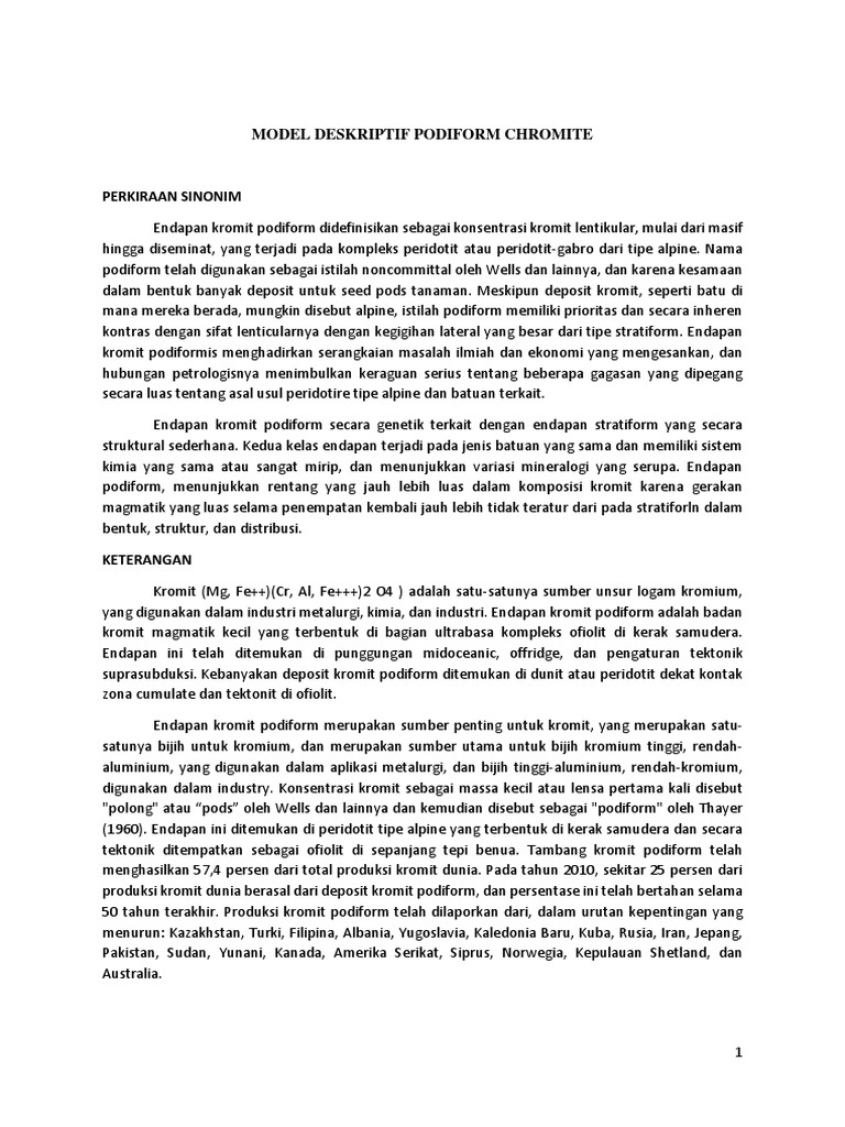 1 - Nazirah Saina - DESCRIPTIVE MODEL OF PODIFORM CHROMITE | PDF ...