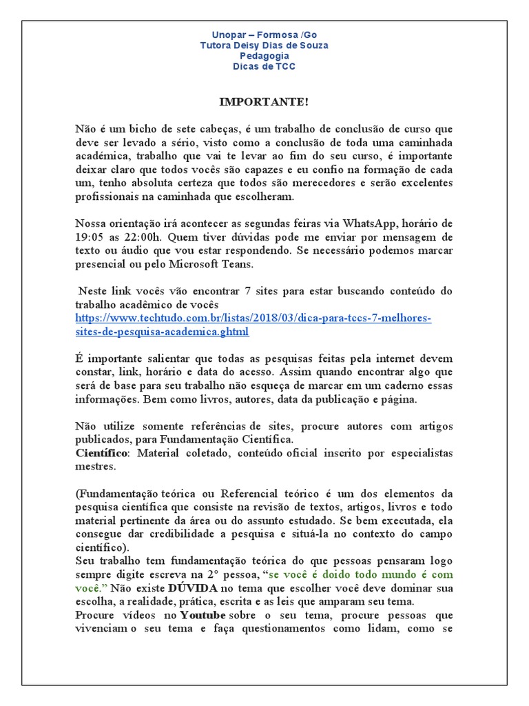 Informativo Tcc Unopar Pedagogia Pdf Science Pedagogia