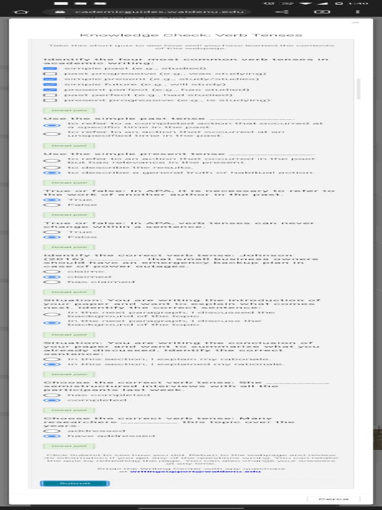 Understanding Verb Tenses: A Knowledge Check Quiz on the Most Common ...