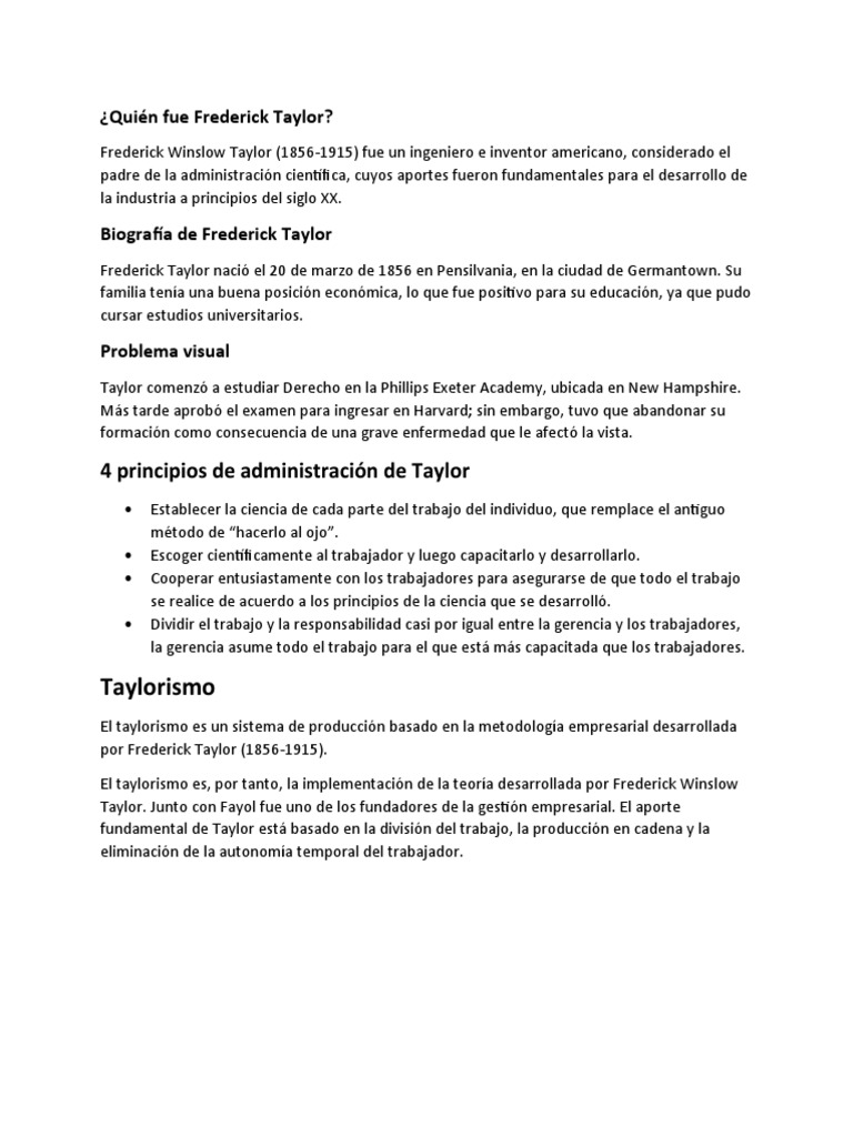 Principios del Taylorismo en la Administración | PDF | Planificación ...