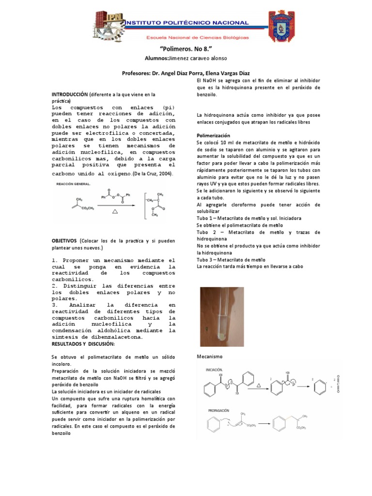 Reporte de Practicapolimeros | PDF | Radical (Química ...