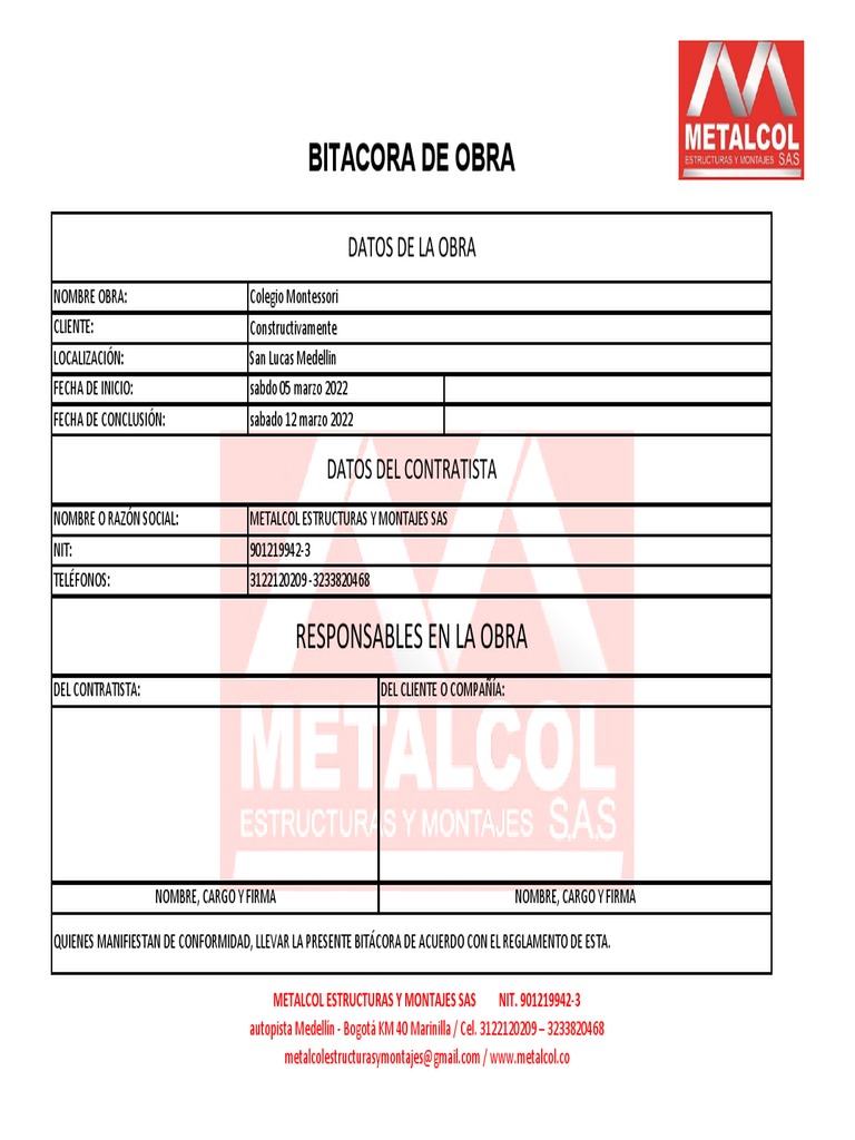 Formato Bitacora de Obra | PDF