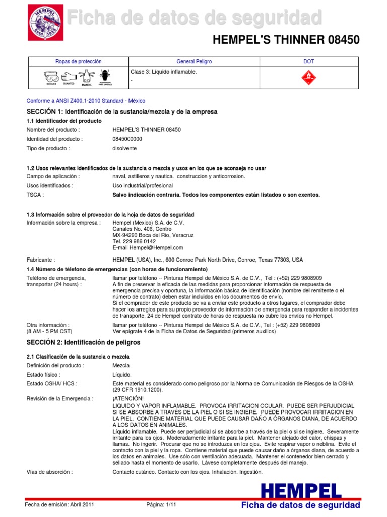 Hempel S Thinner 08450 | PDF | Reciclaje | Residuos
