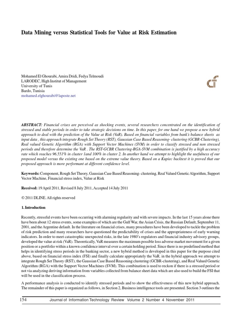 Data Mining Versus Statistical Tools For Value at Risk Estimation | PDF ...