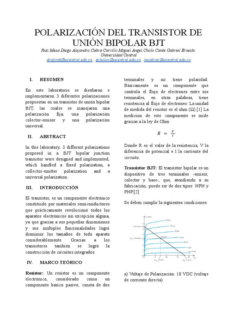 Polarización Del BJT | PDF | Transistor de unión bipolar | Transistor