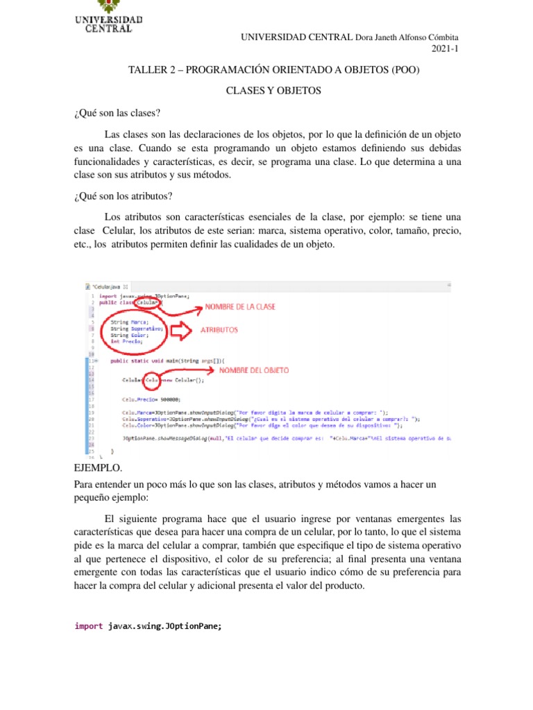 TALLER 1-Clases - Objetos | PDF | Objeto (informática) | Programación orientada a objetos