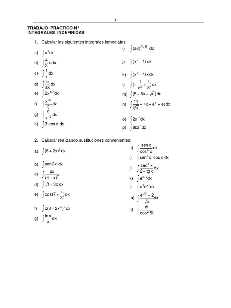 Ejercicios de Integrales Indefinidas | PDF | Métodos y materiales de ...