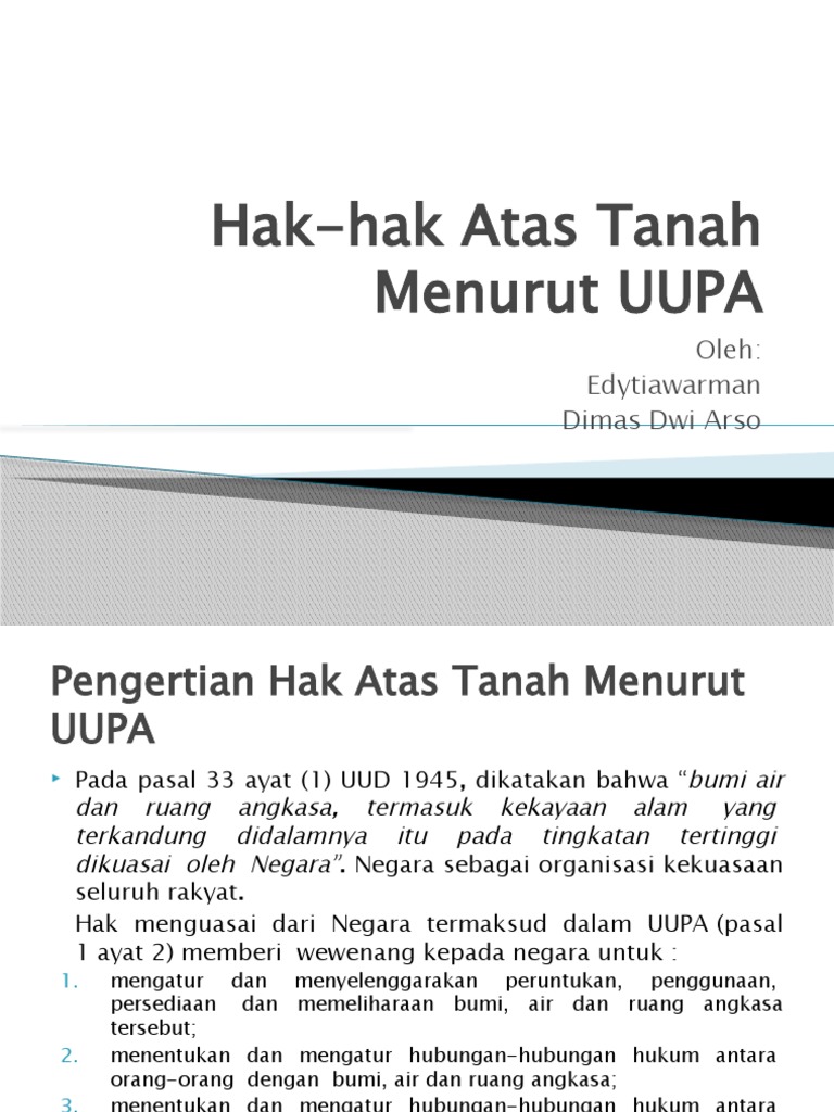 Hak-Hak Atas Tanah Menurut UUPA | PDF | Hukum