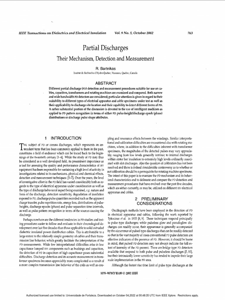 Partial Discharges. Their Mechanism Detection and Measurement | PDF ...