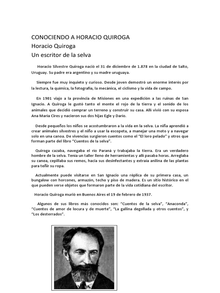 Conociendo A Horacio Quiroga Horacio Quiroga Un Escritor de La Selva | PDF