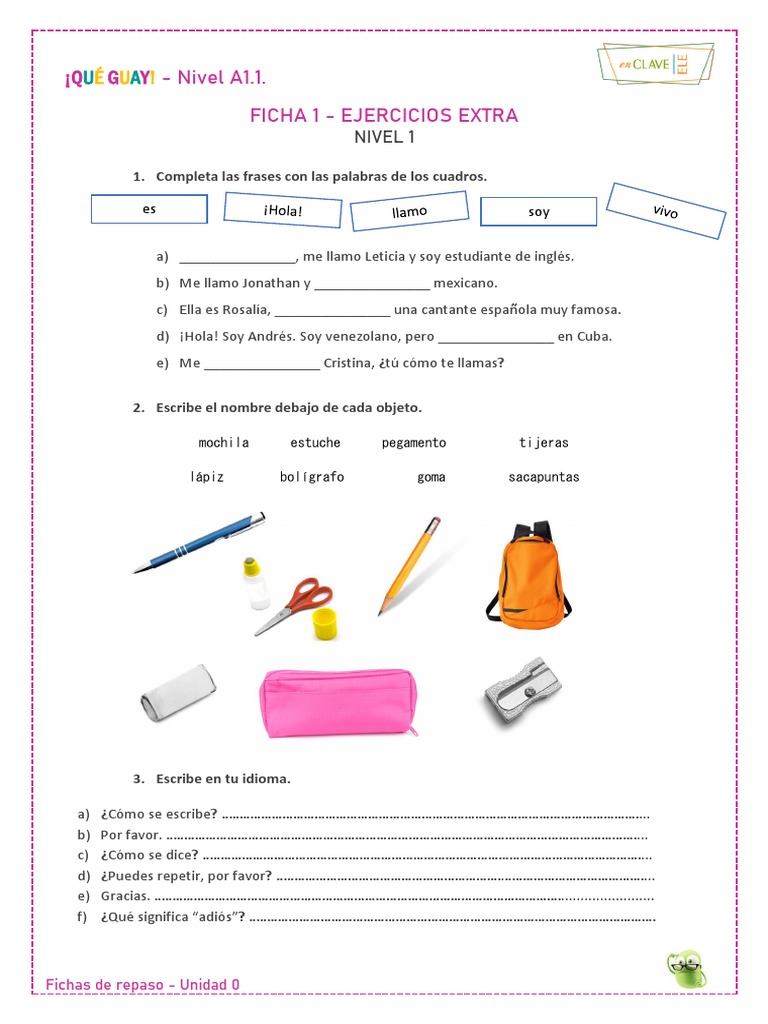 ¡Qué Guay! A1.1. - Actividades Extra - Unidad 0 | PDF