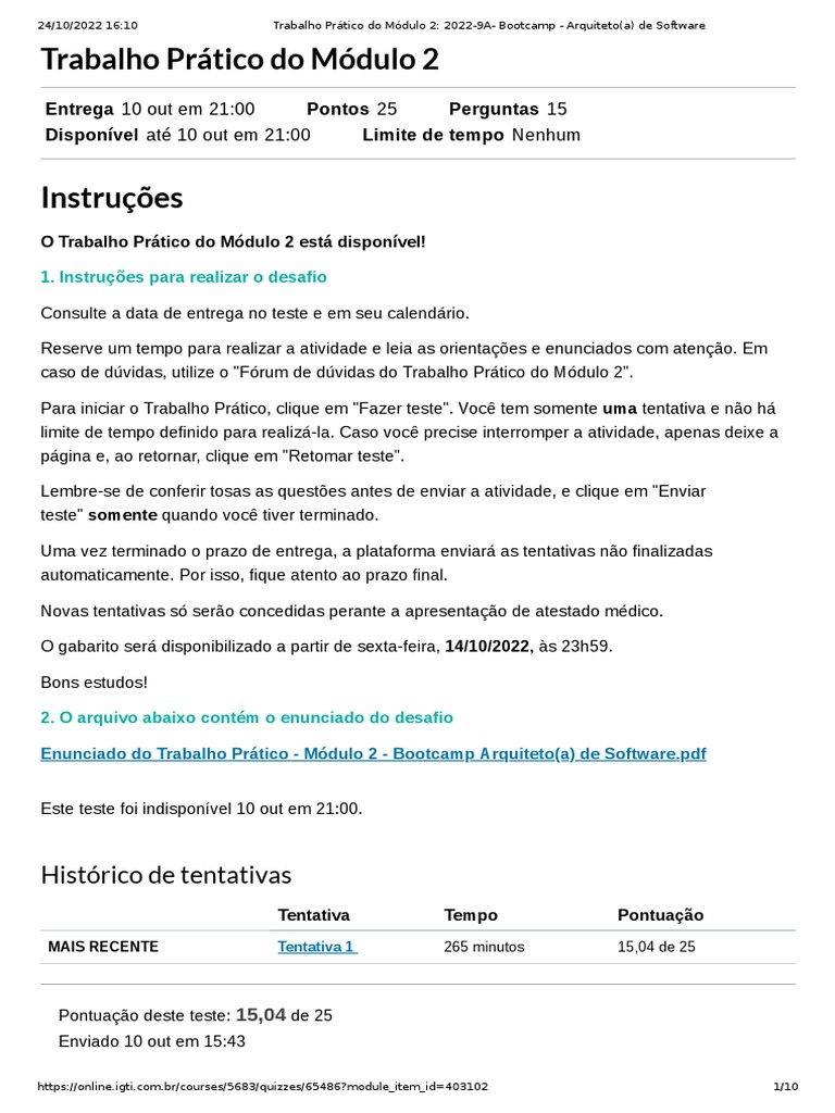 Trabalho Prático Do Módulo 2 - 2022-9A - Bootcamp - Arquiteto (A) de Software | PDF | Diagrama ...
