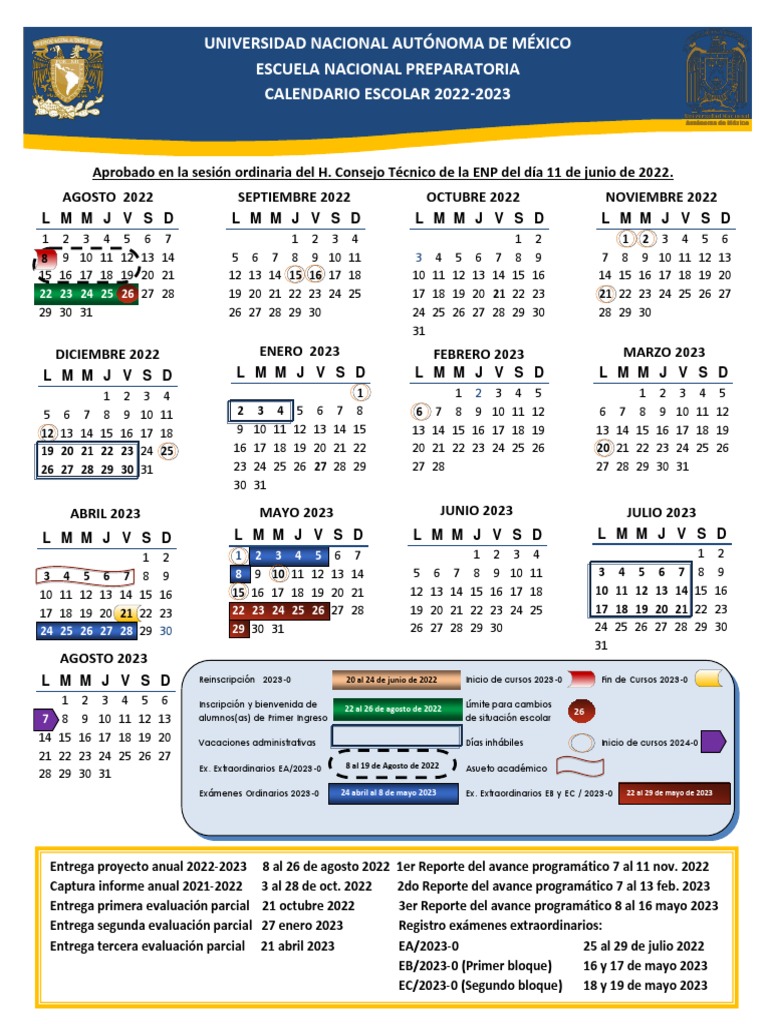 Calendario ENP 2022-2023 Aprobado | PDF
