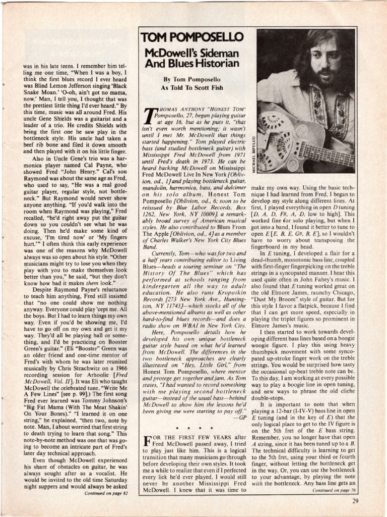 Tom Pomposello: Mississippi Fred McDowell's Sideman and Blues Historian - Guitar Player Magazine ...