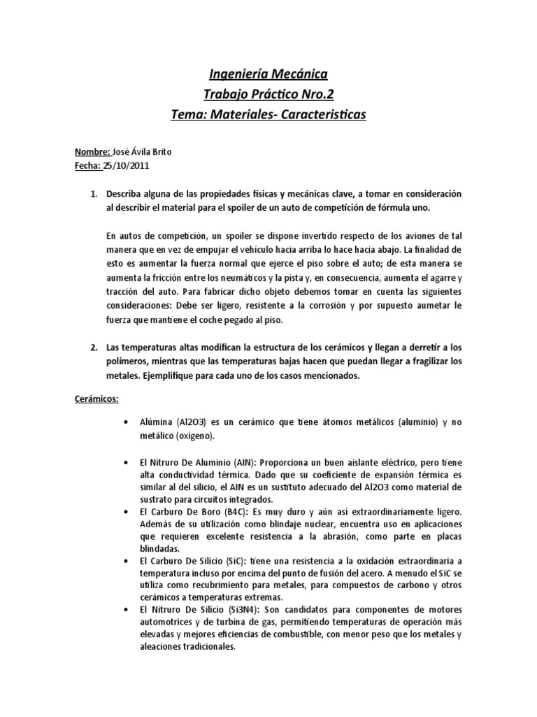 Deber Materiales Tipos Clases y Propiedades de Materiales | PDF ...