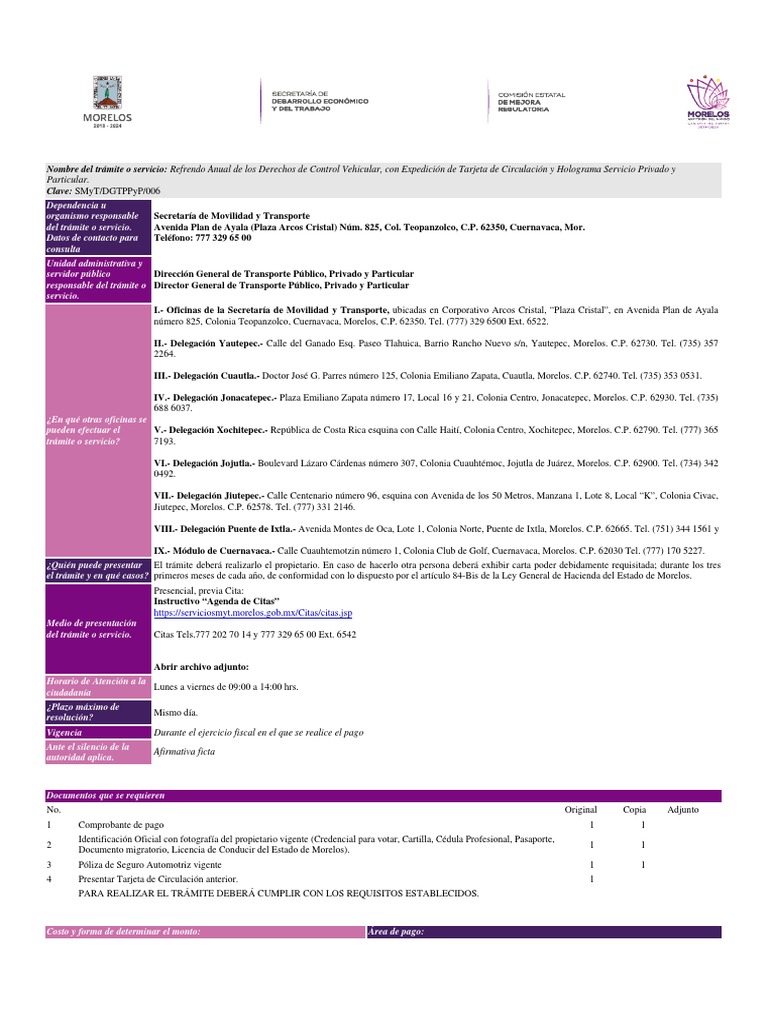 Refrendo Anual Vehicular Morelos | PDF