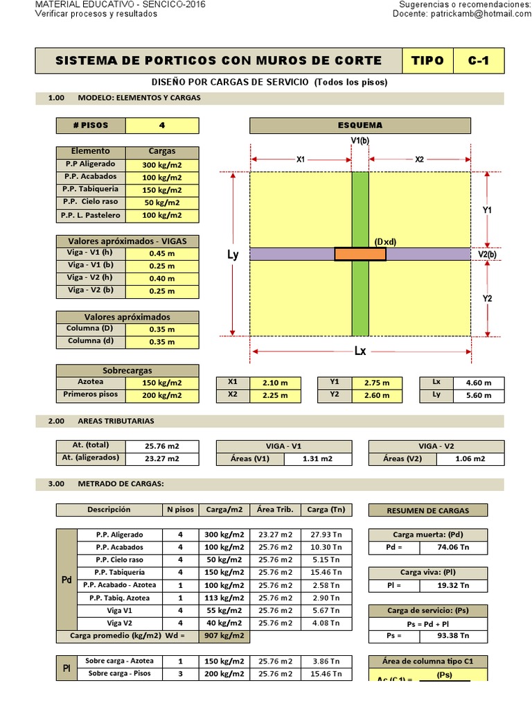 Columnas - C1, C2, C3, C4 - S. Con Muros de Corte | PDF | edificio | Rieles