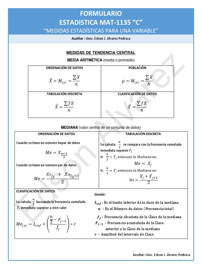 Formulario 1 | PDF | Mediana | Matemáticas