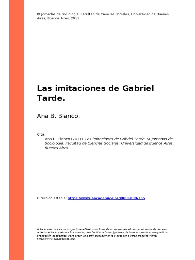 Las Imitaciones de Gabriel Tarde - Blanco | PDF | Emile Durkheim | Sociología