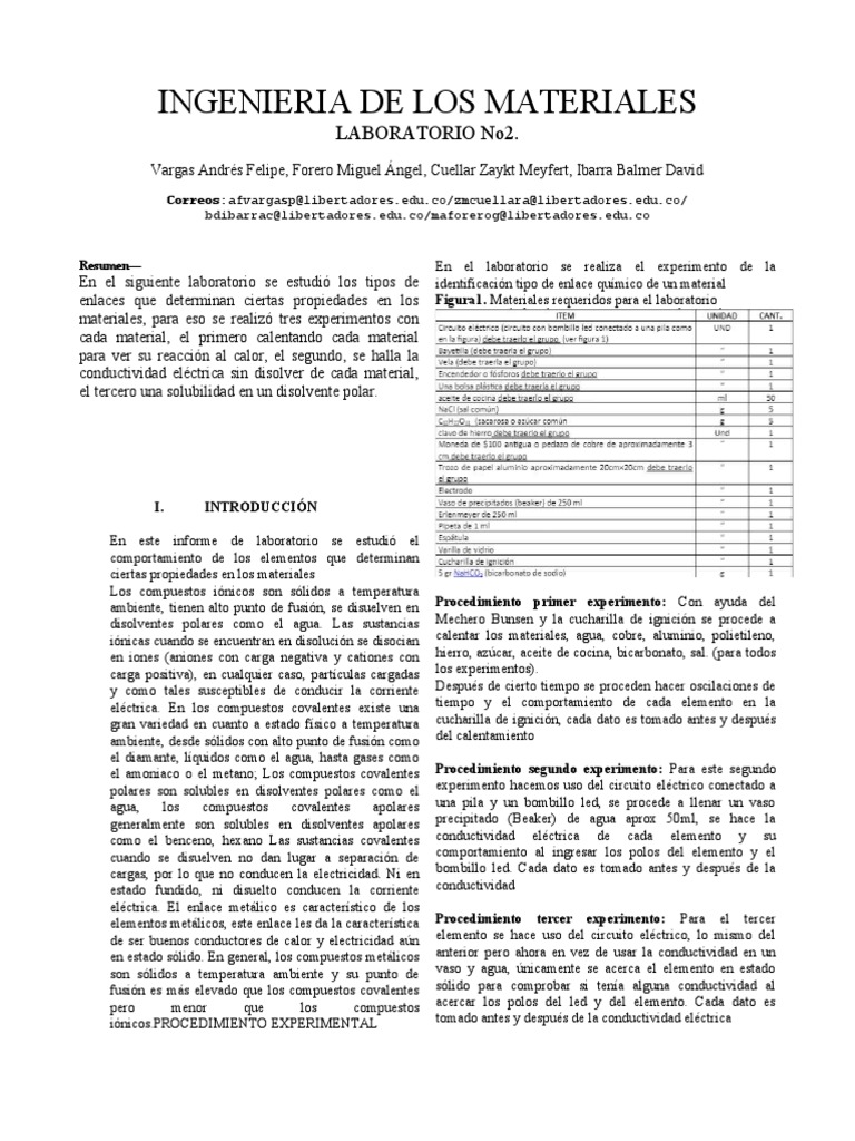 Laboratorio Ing Materiales | PDF | Solubilidad | Polaridad química