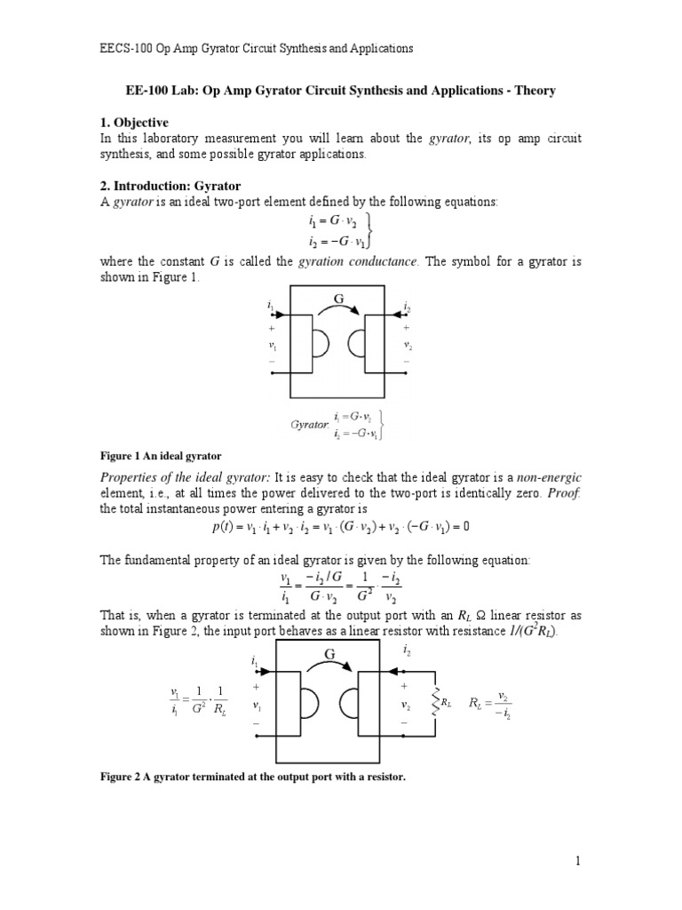 EE100 Gyrator Guide | PDF | Amplifier | Operational Amplifier