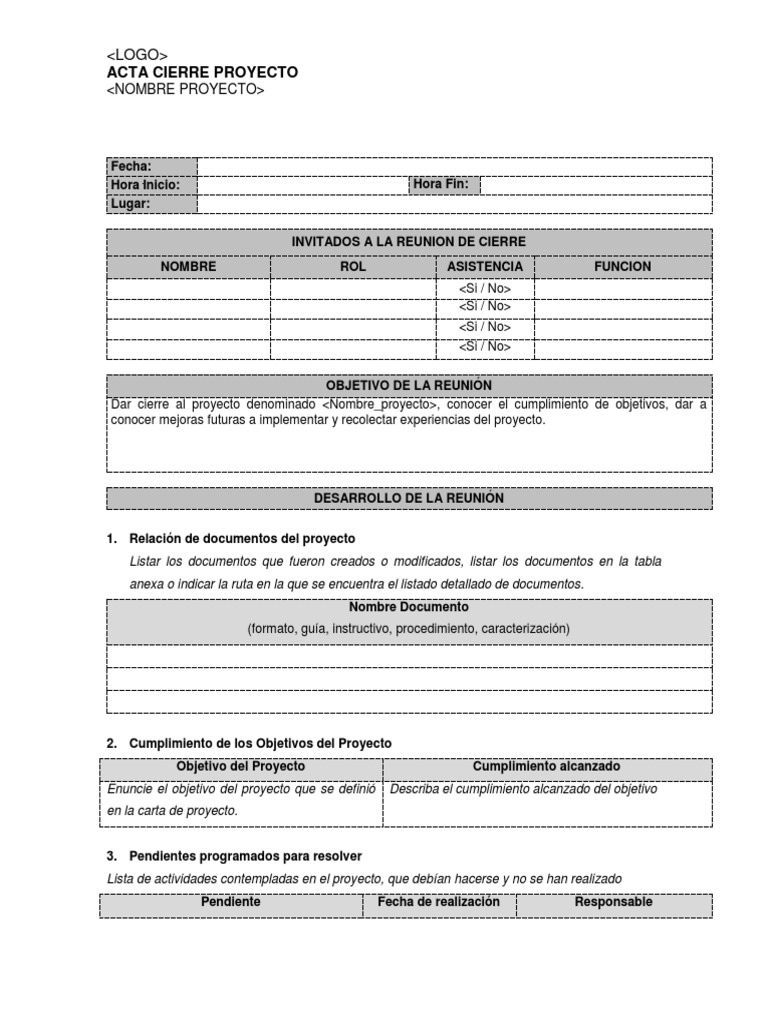 Formato Acta Cierre Proyecto | PDF