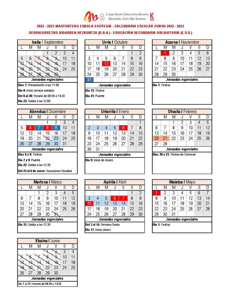 Calendario Escolar ESO 2022-2023 | PDF