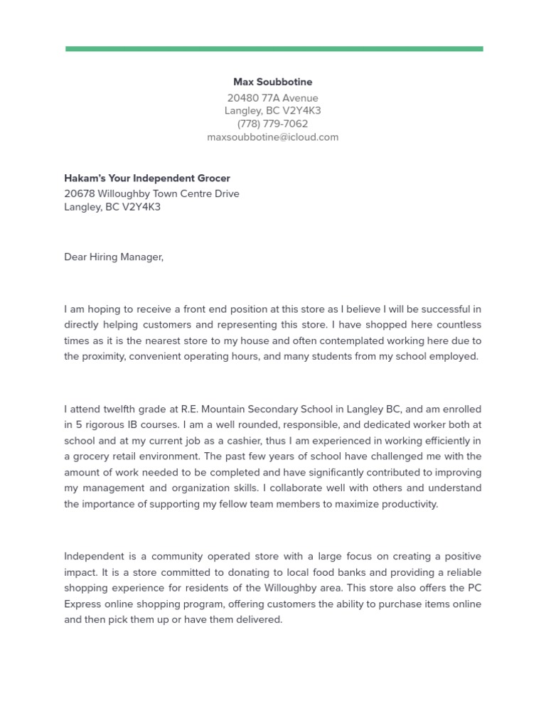 CLC Cover Letter | PDF