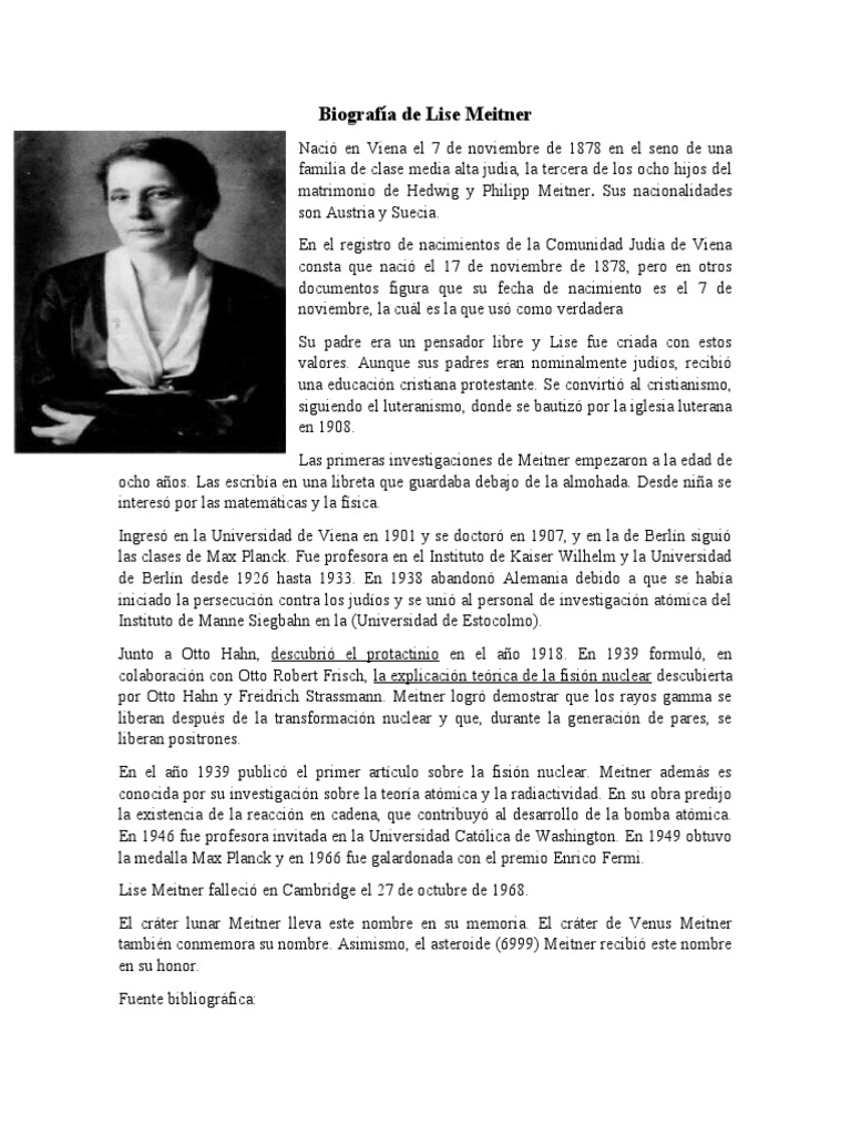 Biografía de Lise Meitner | PDF | Física nuclear | Ciencias fisicas