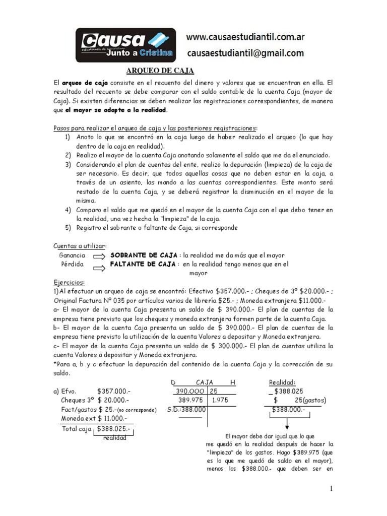 Arqueo de Caja: Pasos y Ejercicios | PDF | Economias | Dinero