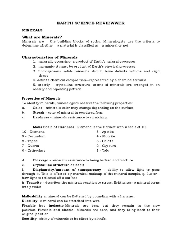 Grade 12 Earth Science Reviewer | PDF | Rock (Geology) | Magma