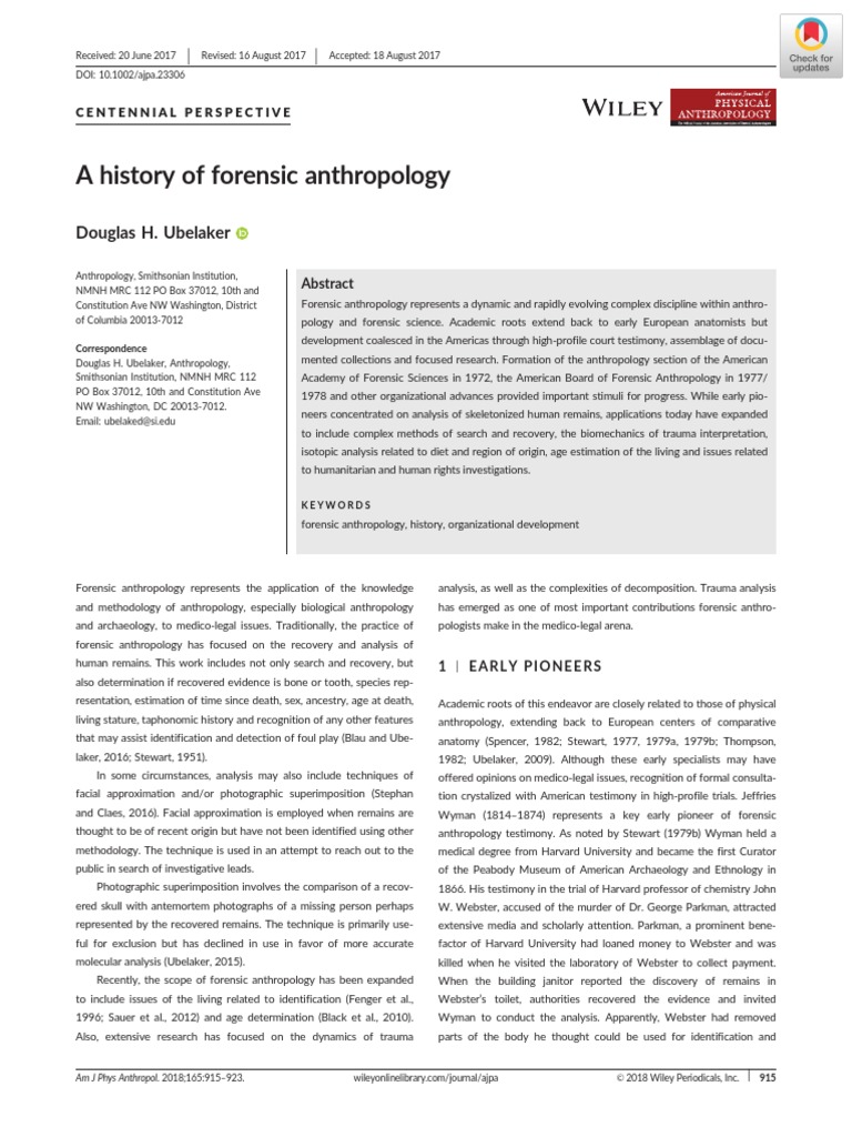 Ubelaker, 2018 - A History of Forensic Anthropology | PDF ...